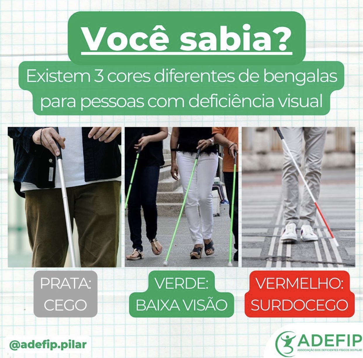 Você sabia que existem 3 tipos de bengalas para pessoas com deficiência ...